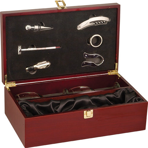 Rosewood Finish Deluxe Wine Presentation Box with Tools & Glasses Gift ...