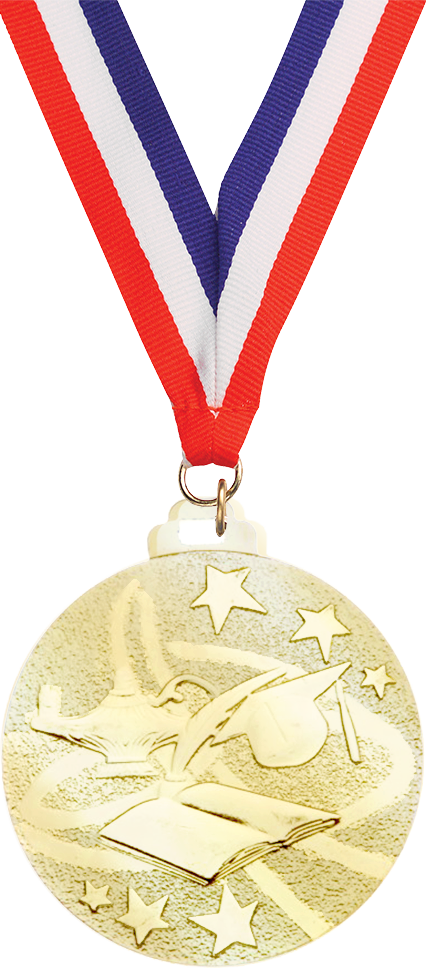 Knowledge- 2 inch Diecast Medal- Gold - Trophy Depot