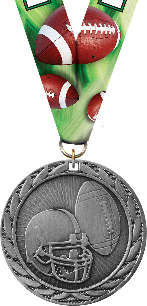 Football FE Iron Medal- Silver - Trophy Depot