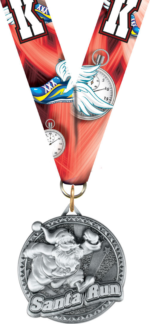 Santa Run Ultra-Impact 3-D Medal- Silver - Trophy Depot