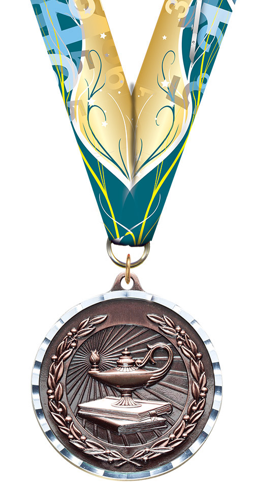 Knowledge Diecast Medal with Diamond Cut Border- Bronze - Trophy Depot
