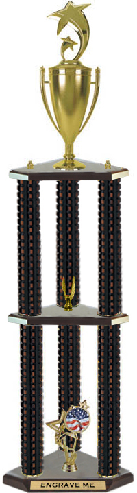 Wood Column 3-Post Trophy w/ Insert - Trophy Depot