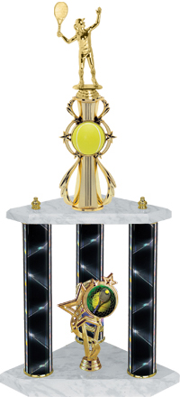 Tennis Sport Color Riser Three-Post Trophy - Trophy Depot