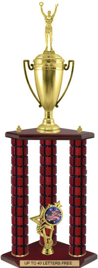 High Gloss Mahogany 3-Post Trophy - Trophy Depot