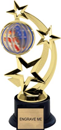 Three-Star Spinning Insert Trophy on Synthetic black base - Trophy Depot